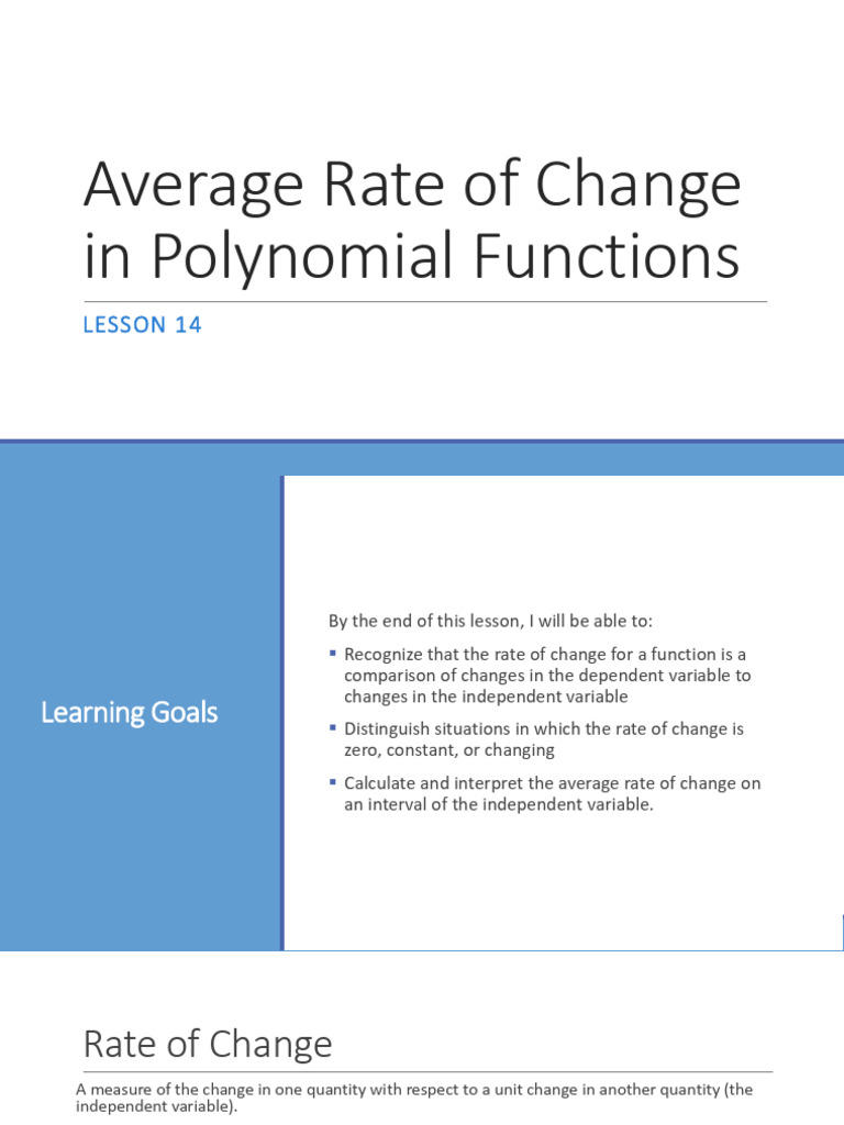 13 - Lesson 14 - Average Rate of Change in Polynomial Functions D | PDF ...