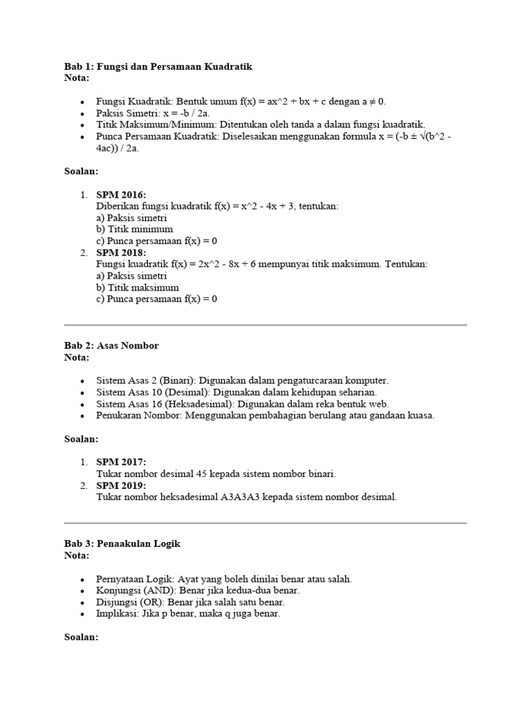Nota Lengkap Matematik Tingkatan 4 | PDF