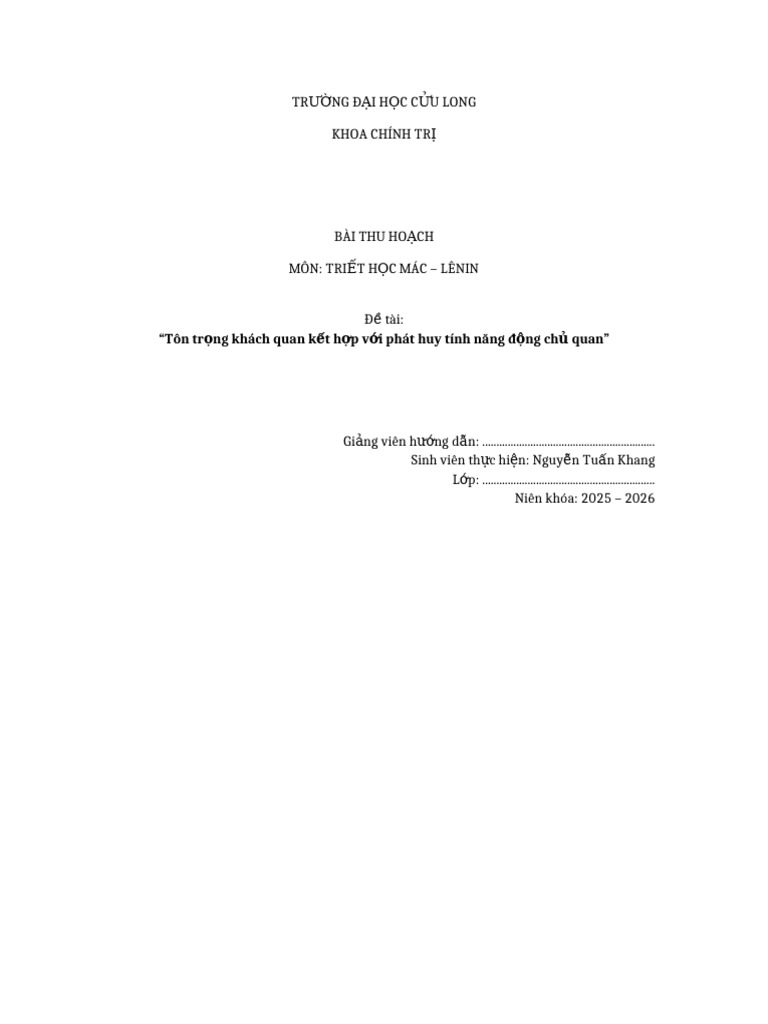Bai Thu Hoach Triet Hoc Mac Lenin Dai Hoc Cuu Long | PDF