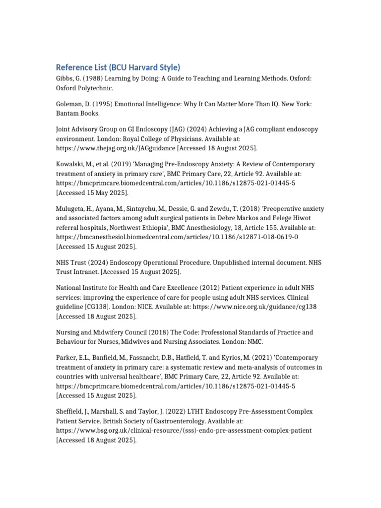 BCU Harvard Style Reference List | PDF