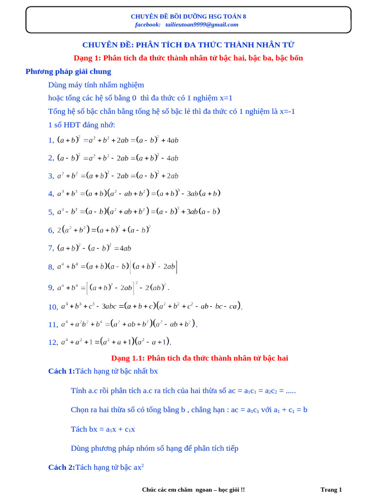 CĐ1. Phân Tich Da Thuc Thanh Nhan Tư | PDF