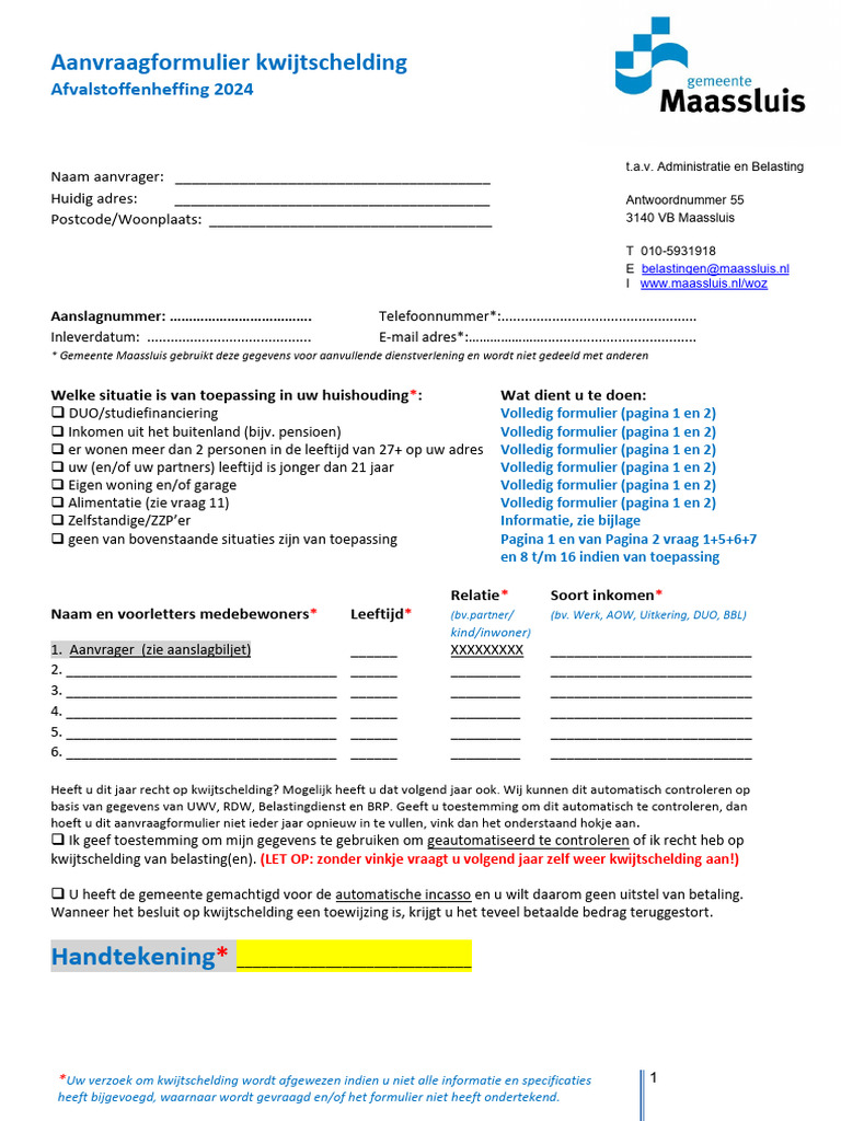 Aanvraagformulier-Kwijtschelding 5 | PDF