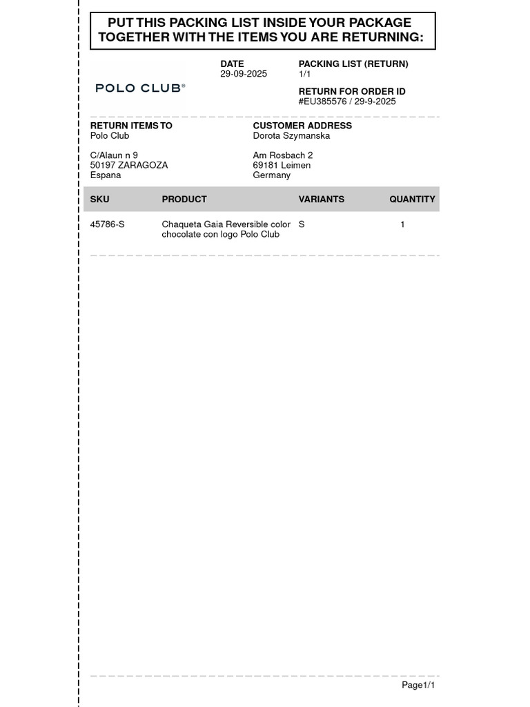 Put This Packing List Inside Your Package Together With The Items You ...