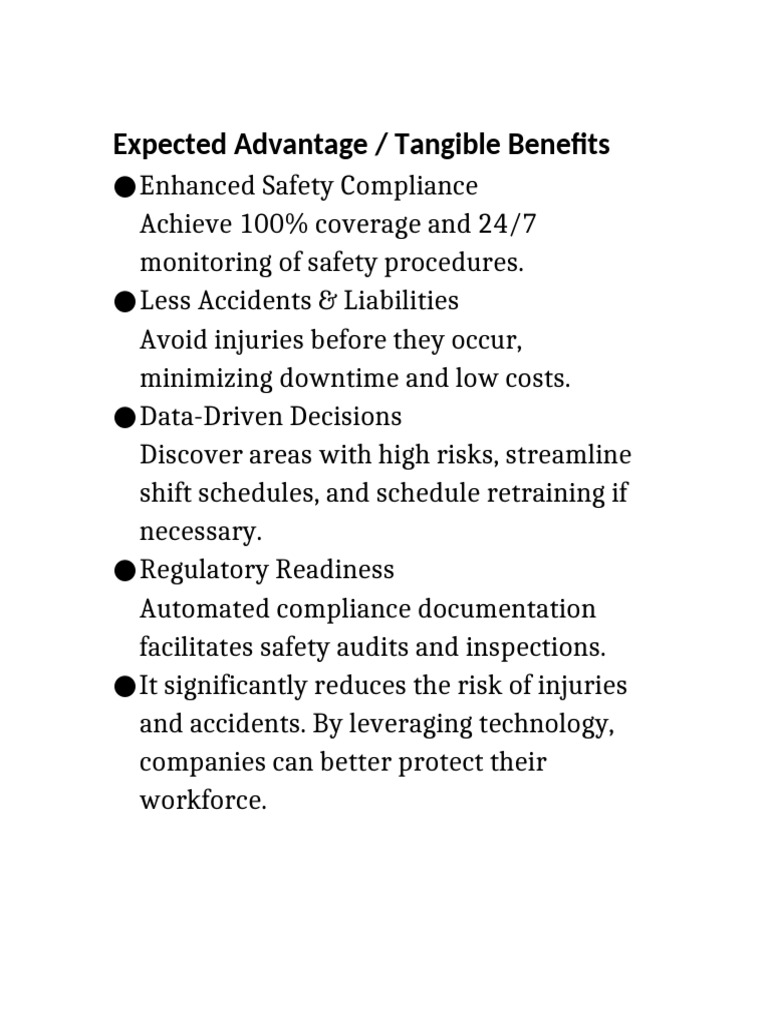 Expected Advantages Tangible Benefits | PDF