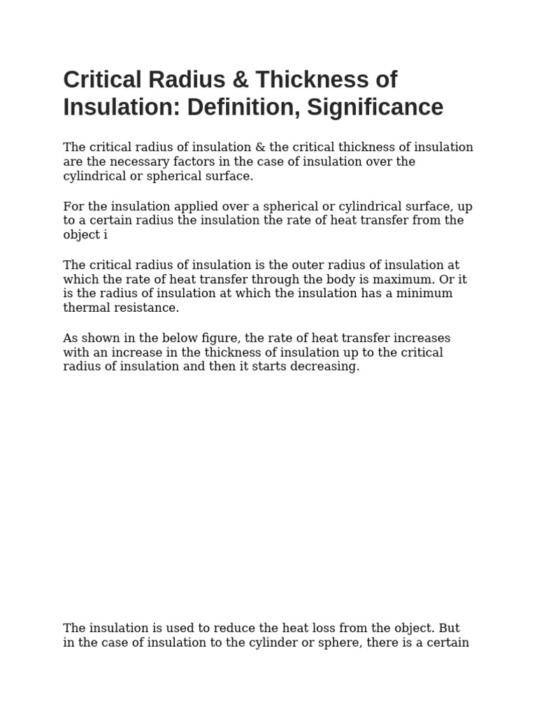 Critical Radius of Insulation Explained | PDF | Thermal Insulation ...