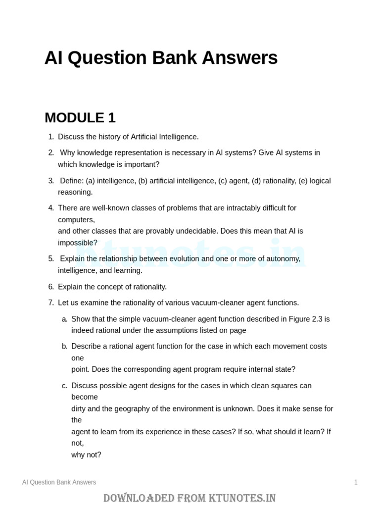 AI Question Bank Answers | PDF | Artificial Intelligence | Intelligence ...