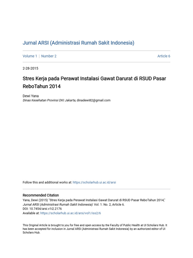 Stres Kerja Perawat IGD RSUD Pasar Rebo | PDF