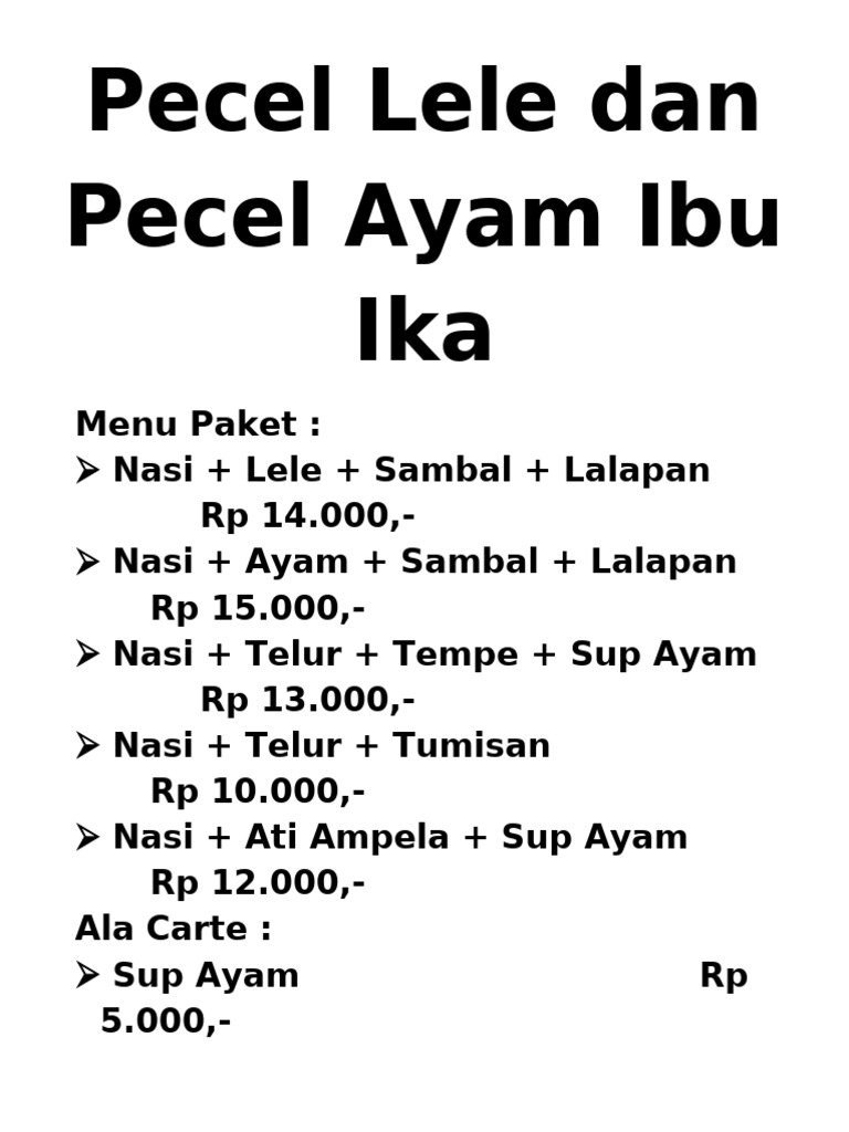 Menu Pecel Lele Dan Pecel Ayam Ibu Ika | PDF