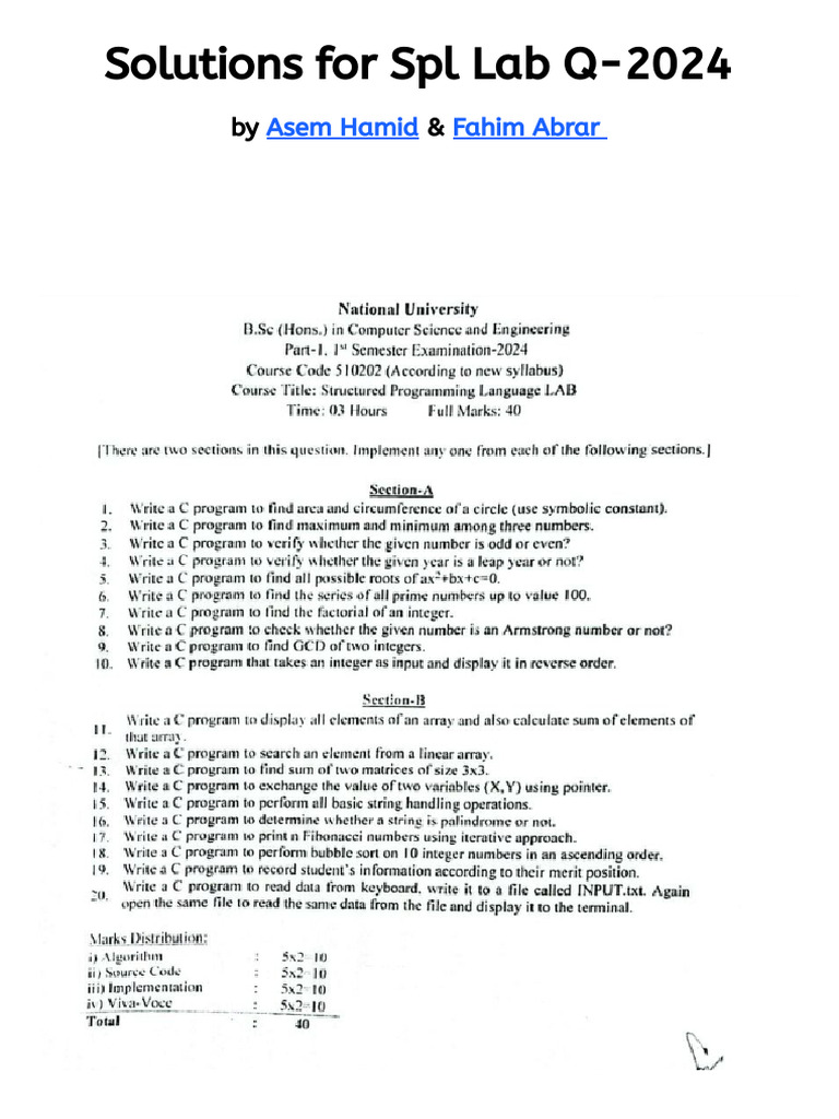 Spl Lab Q Solve by Asem Fahim | PDF | Integer (Computer Science ...