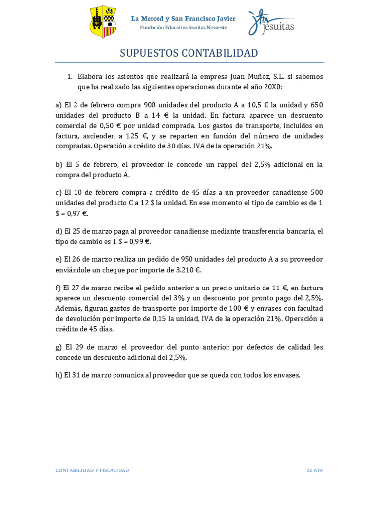 Supuestos Contabilidad Tema 1 | PDF | Bancos | Factura