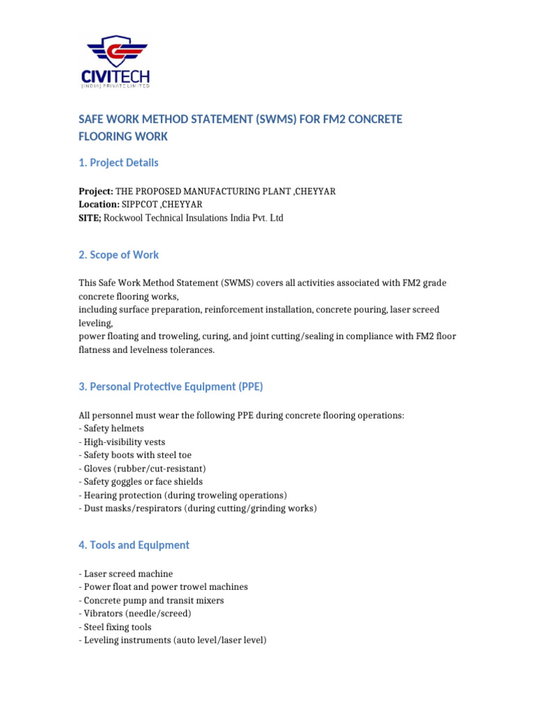 Swms - fm2 Ganesan Builder | PDF | Concrete | Personal Protective Equipment