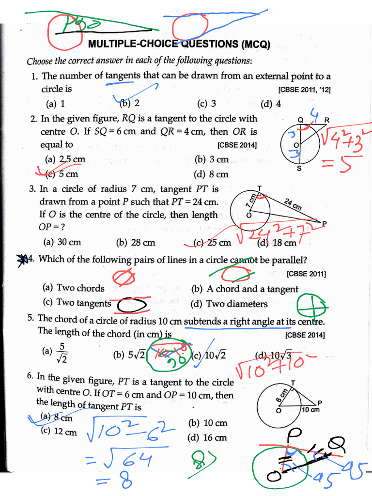 60 MCQ Circles Geometry | PDF