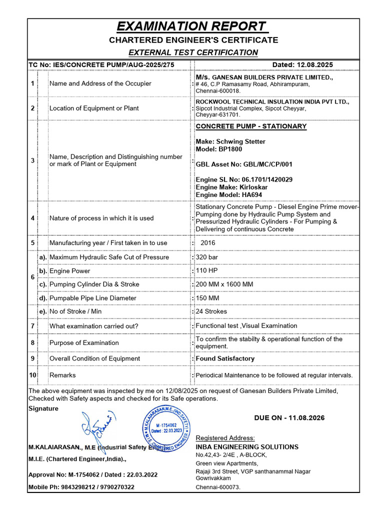 Concrete Pump Examination Report 2025 | PDF | Pump | Mechanical Engineering