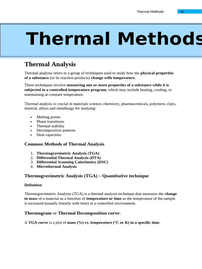 Thermal Analysis Notes | PDF | Thermogravimetric Analysis ...