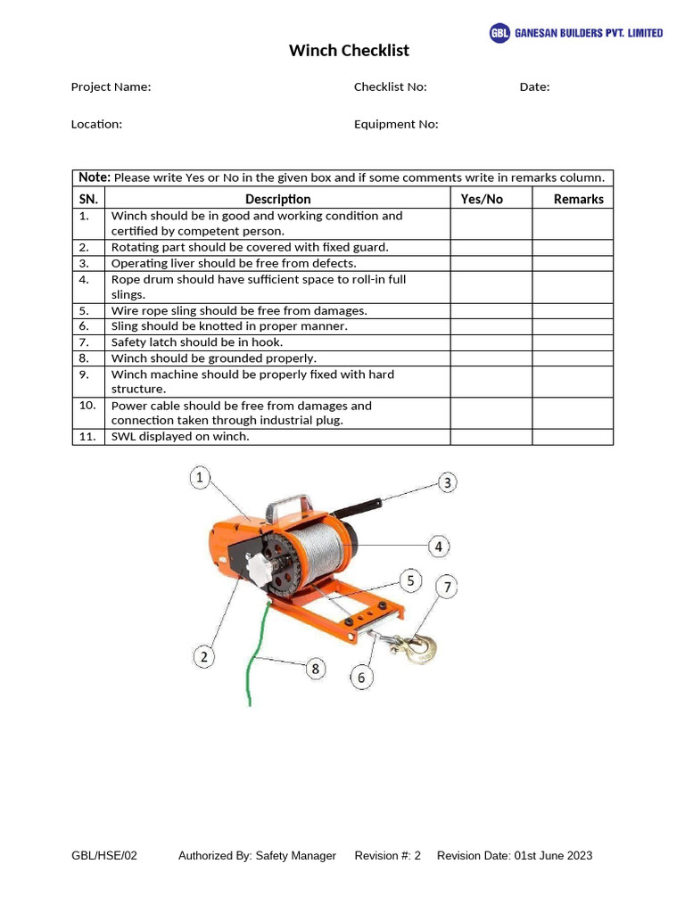 Winch Inspection Checklist | PDF