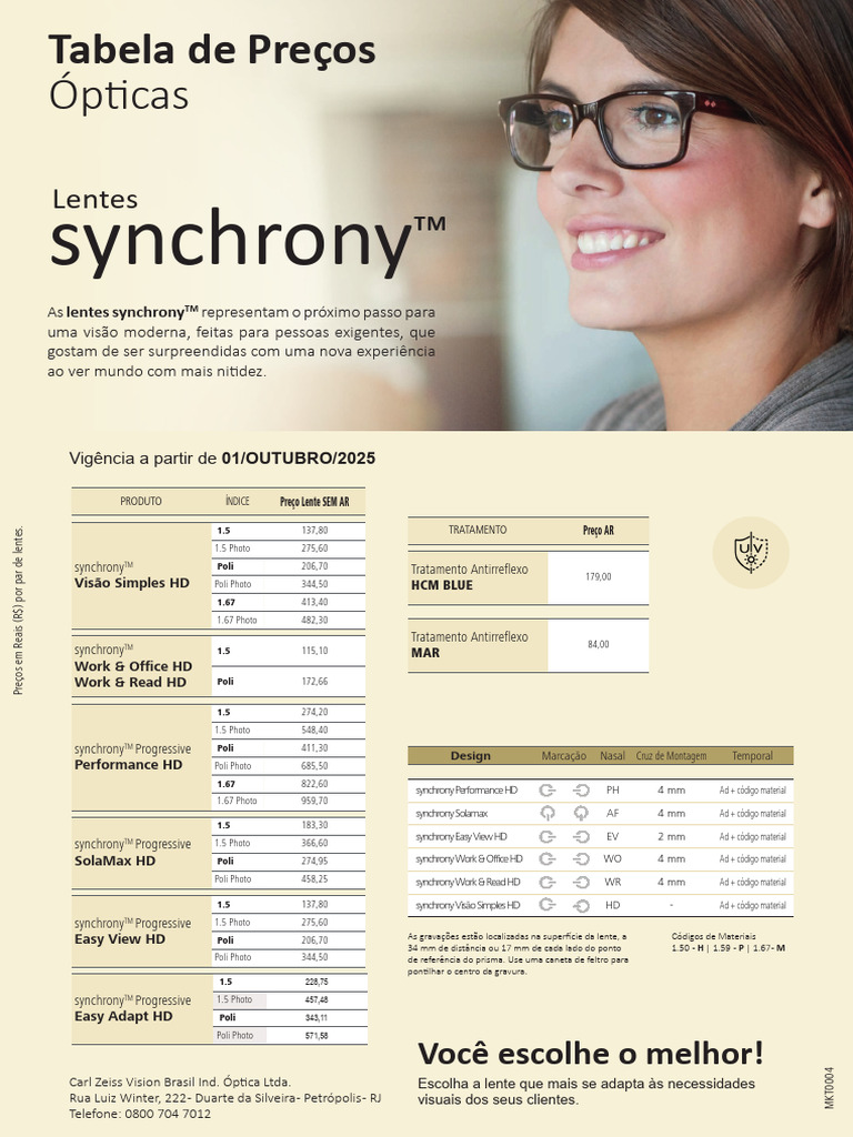 Tabela de Preços Lentes Synchrony 2025 | PDF | Materiais óticos ...