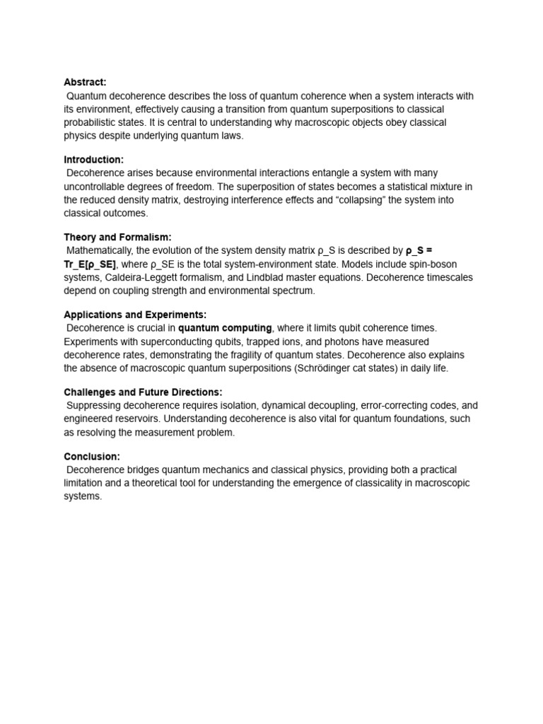 Quantum Decoherence and The Quantum-To-Classical Transition | PDF