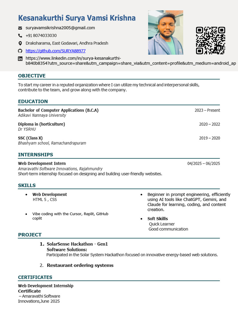 Kesanakurthi Surya Vamsi Krishna - Resume | PDF | Cyberspace | Computer ...