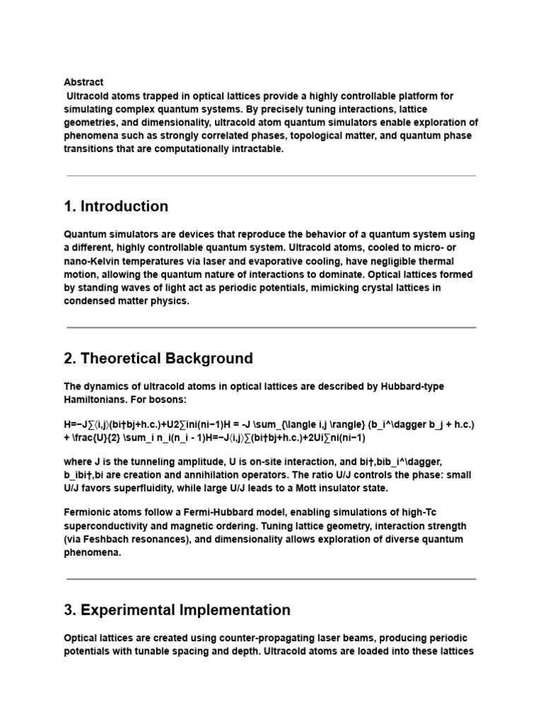 Quantum Simulation With Ultracold Atoms | PDF | Physics | Materials Science
