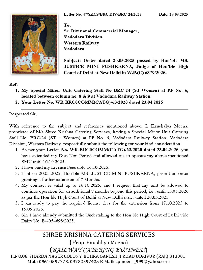 SKCS BRC-24 Letter No. 47 Dated 29.09.2025 7 Months Extension | PDF ...