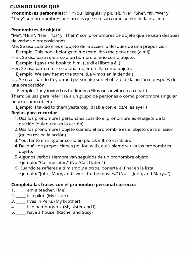 Pronombres Personales y Adjetivos Posesivos | PDF