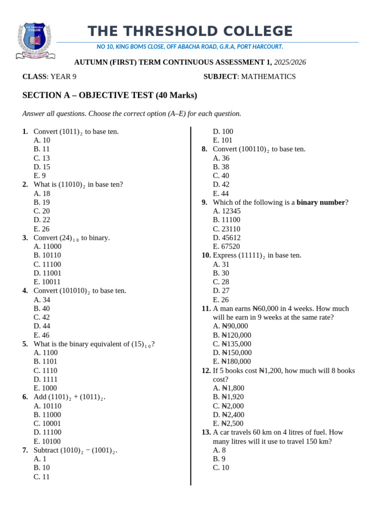 Year 9 Mathematics Assessment 2025/26 | PDF | Ratio | Decimal