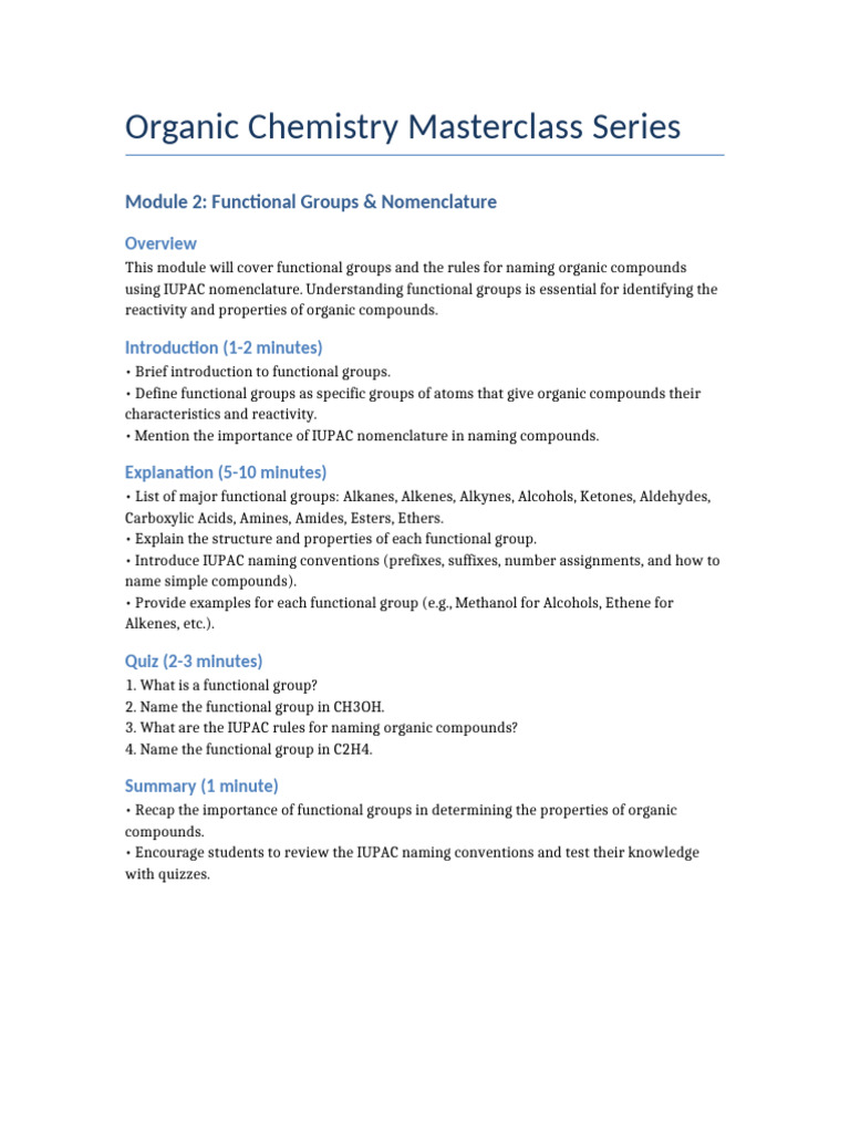 Functional Groups & IUPAC Naming Guide | PDF