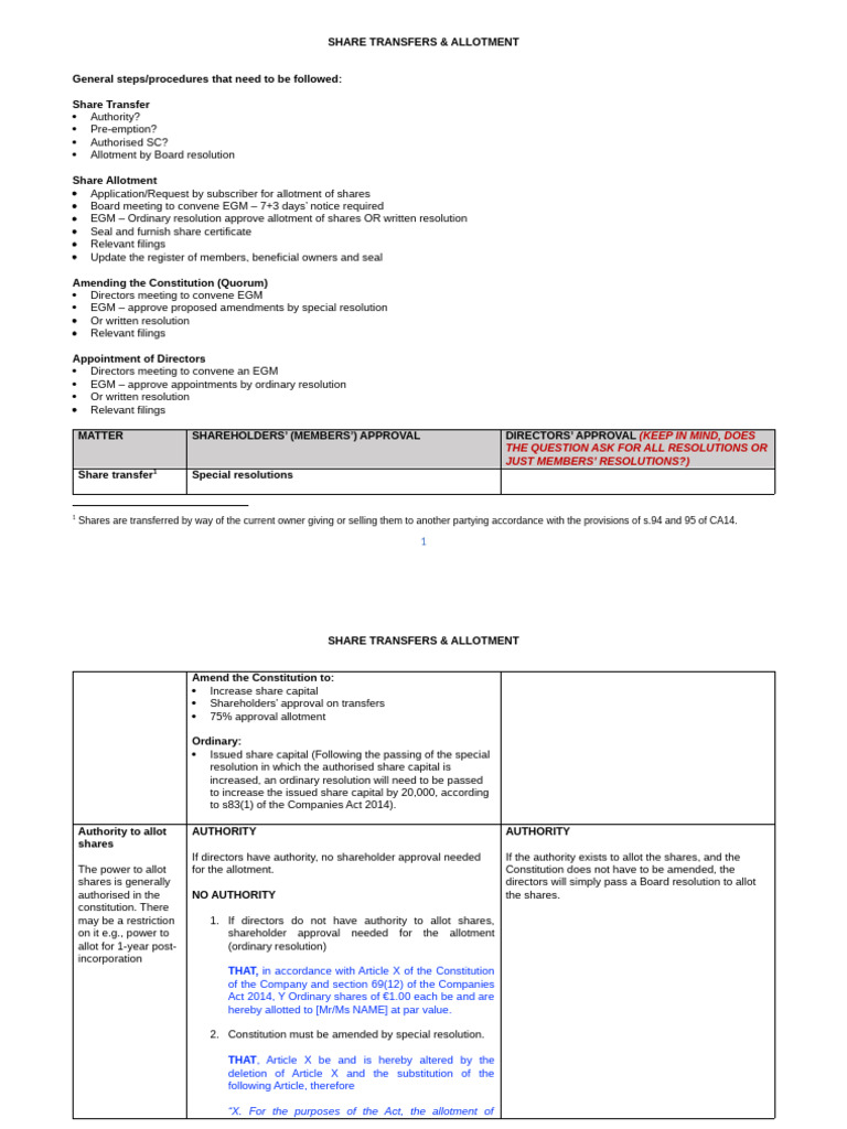 Share Transfers and Allotment Process | PDF | Quorum | Private Law