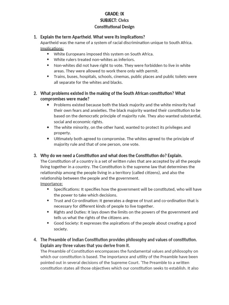 Notes - Constitutional Design | PDF | Constitution | Apartheid