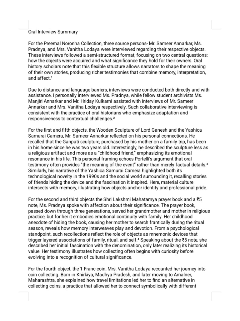Oral Interviews Summary | PDF | Oral History