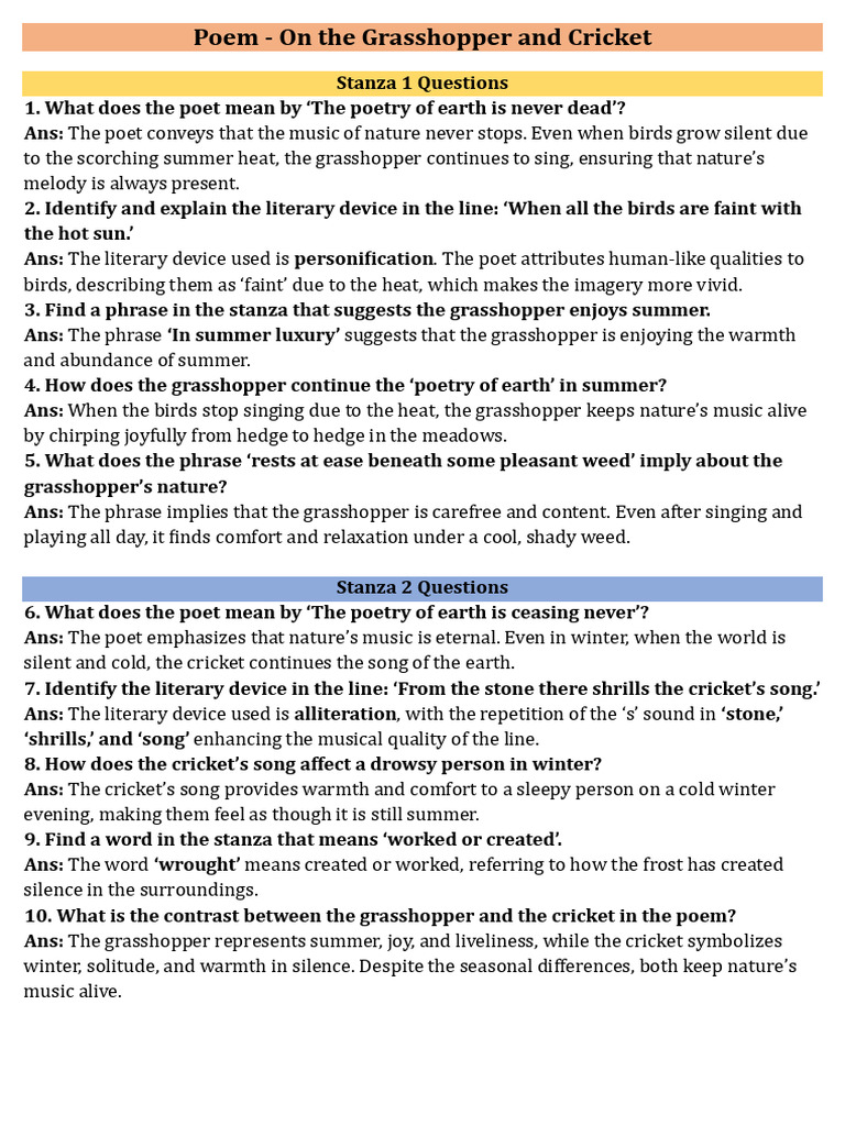 On the Grasshopper and Cricket | PDF | Poetry