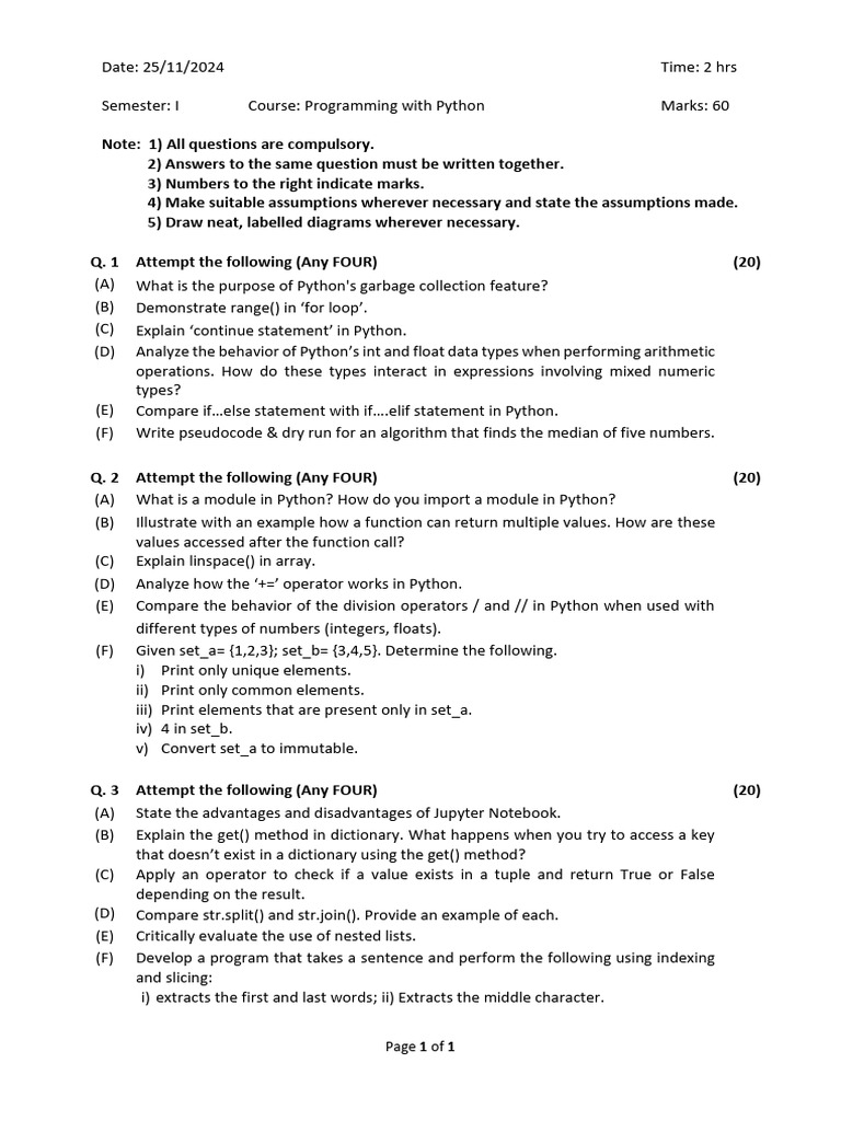 Programming With Python F Y BSC Computer Science SEM I Regular External ...
