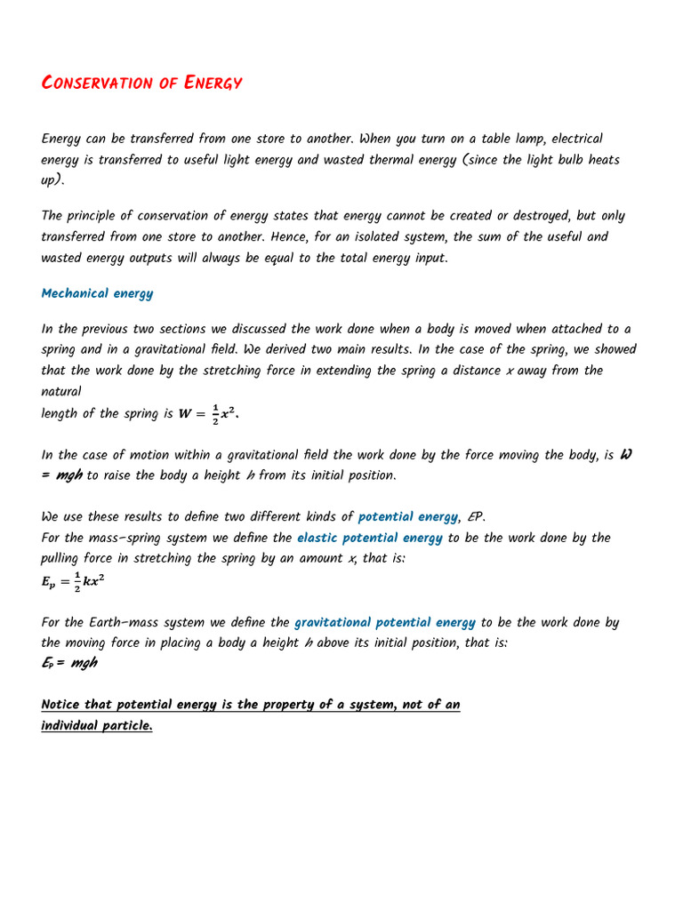 Conservation of Energy | PDF | Potential Energy | Force