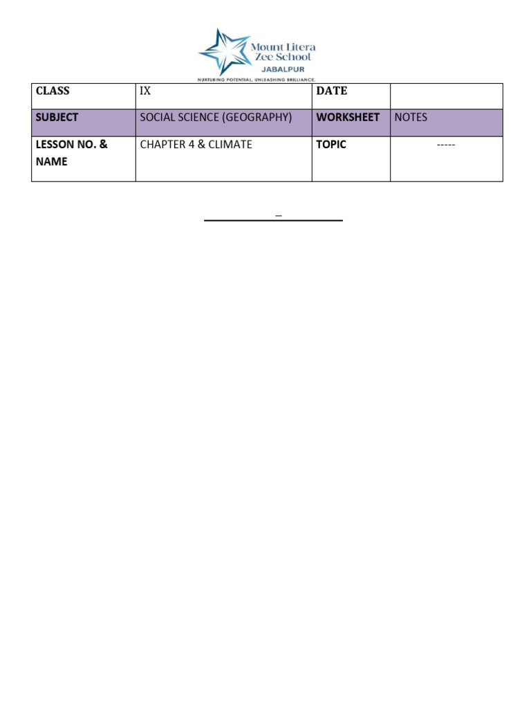 Class IX Geography Notes Chapter 4 | PDF | Monsoon | Rain