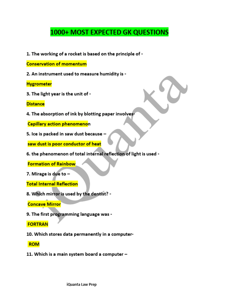 1000+most Expected GK Questions | PDF | Earth | Silicon