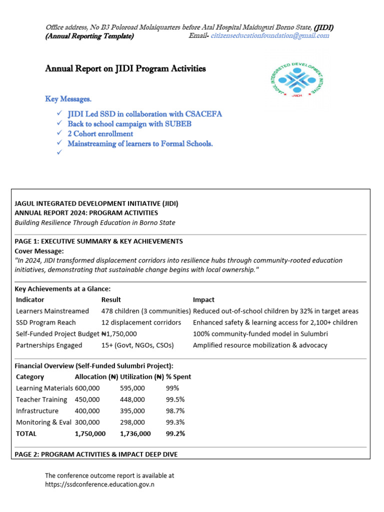 Annual Report On JIDI Program Activities | PDF