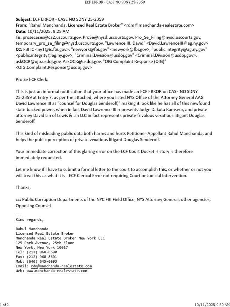 ECF Error - Case No SDNY 25-2359 Plus Attachments | PDF | Judiciaries ...