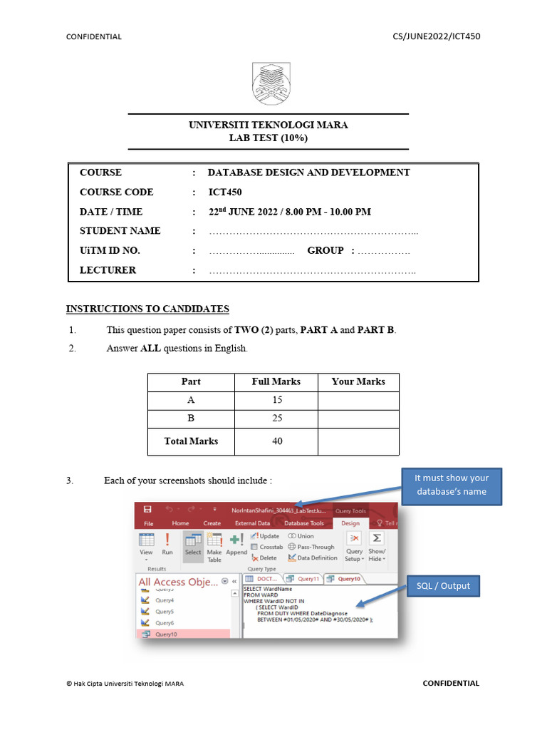 ICT450 LabTest June2022 Question | PDF | Databases | Sql