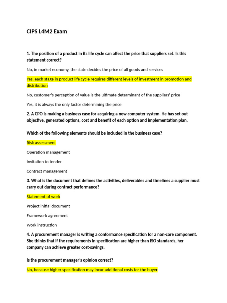 CIPS L4M2 Exam Study Guide | PDF | Procurement | Supply Chain