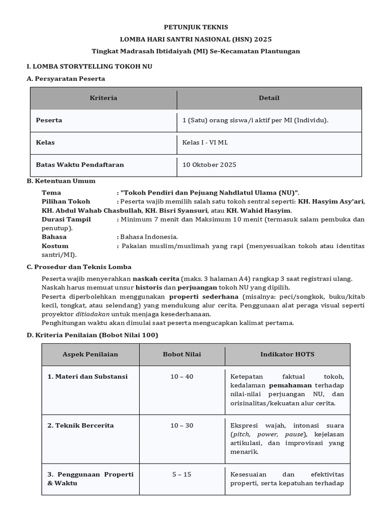 Juknis Lomba HSN Mi Kec. Plantungan Tahun 2025 | PDF