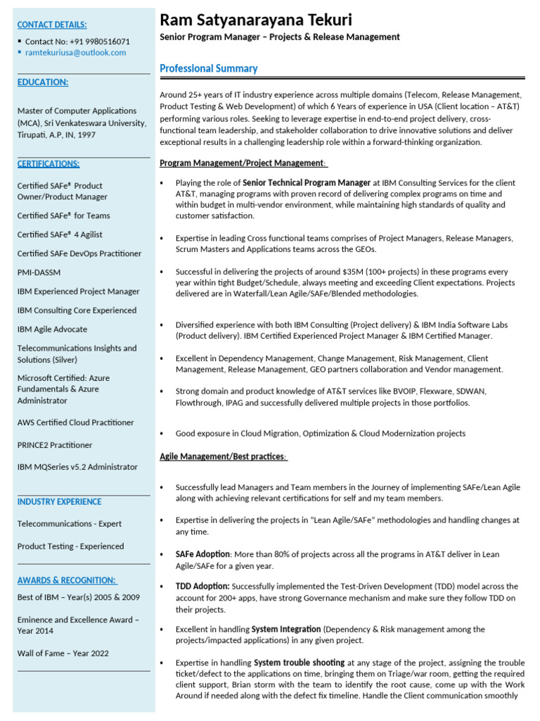 Ram Satyanarayana Tekuri - Resume | PDF | Computer Network | Computer ...