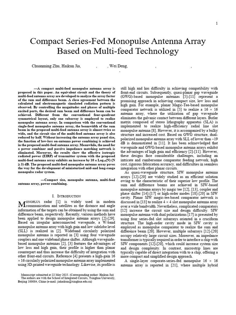 Compact Multi-Feed Monopulse Antenna | PDF | Antenna (Radio) | Wireless