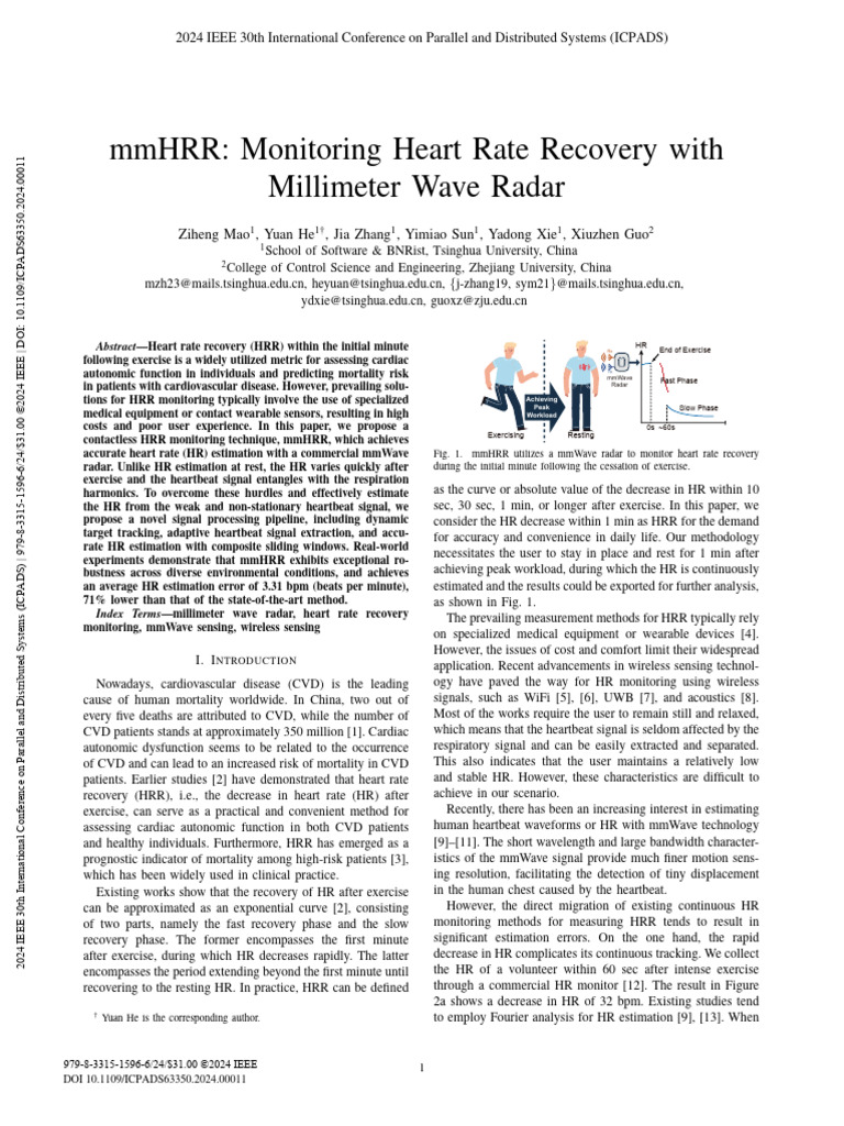 MMHRR Monitoring Heart Rate Recovery With Millimeter Wave Radar | PDF ...