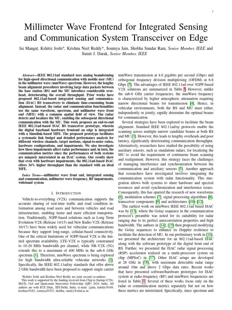 Millimeter Wave Frontend for Integrated Sensing and Communication ...