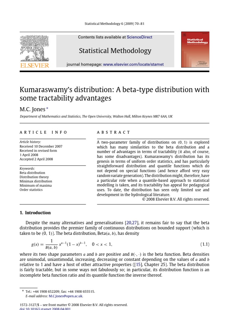 Kumaraswamy's Distribution A Beta-Type Distribution With | PDF | Analysis | Statistics