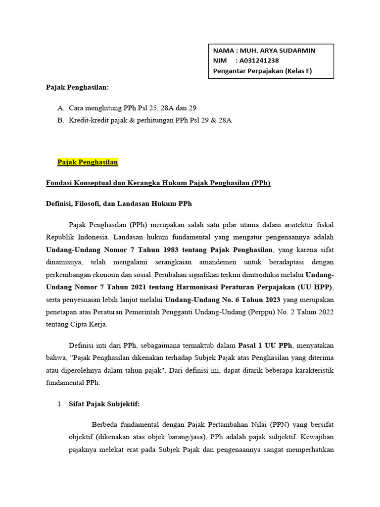 Cara Hitung PPh: Pasal 25, 28A, 29 | PDF