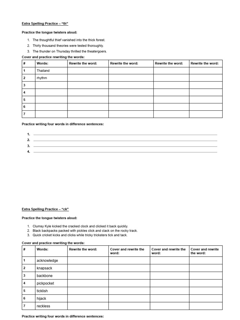 Extra Spelling Practice - "TH" | PDF