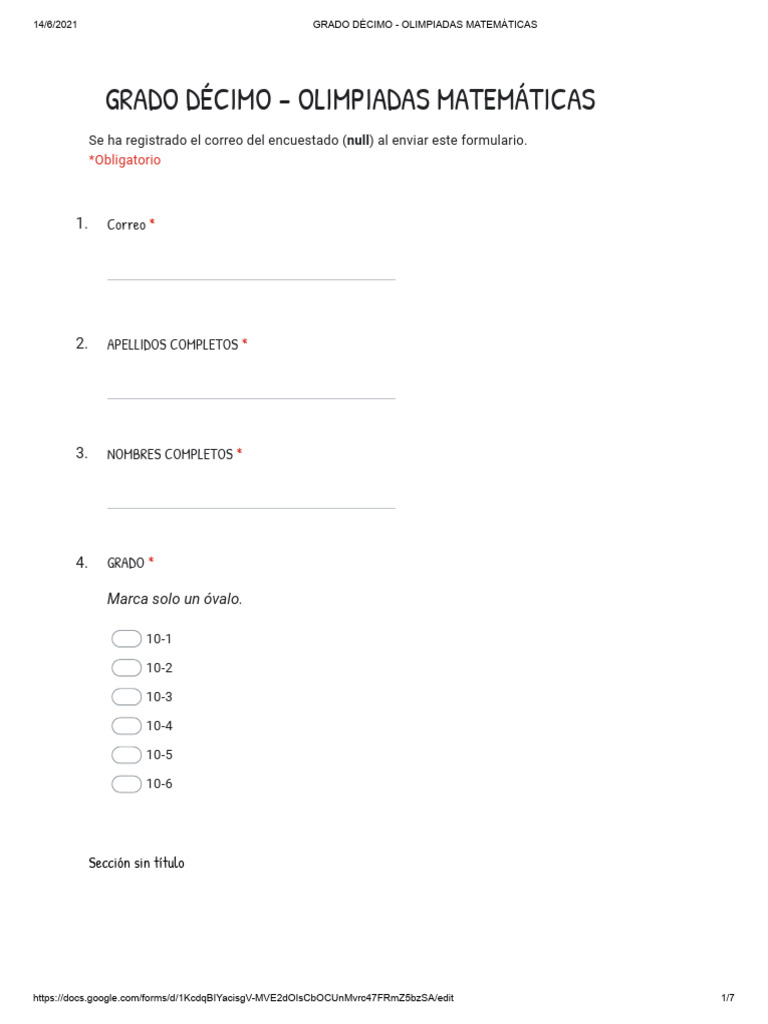 GRADO DÉCIMO - OLIMPIADAS MATEMÁTICAS - Formularios de Google | PDF ...