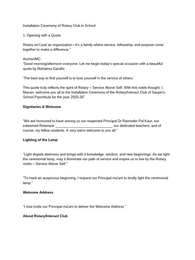 Rotary Club Installation Ceremony Guide | PDF