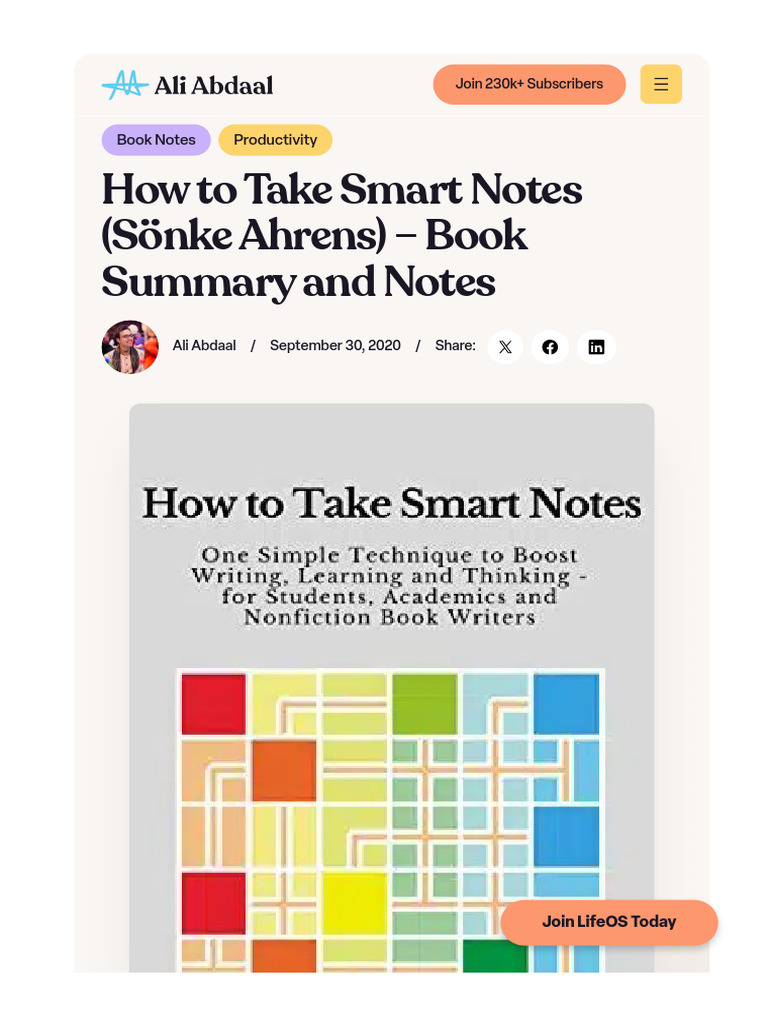 Aliabdaal Com Book Notes How To Take Smart Notes ... | PDF | Self ...